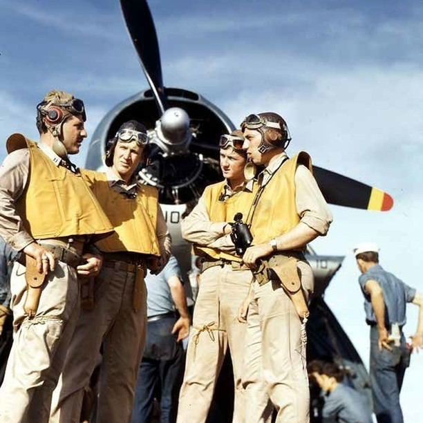 COLOR WW2 WWII Photo World War Two / US Navy Pilots on Carrier Deck ...