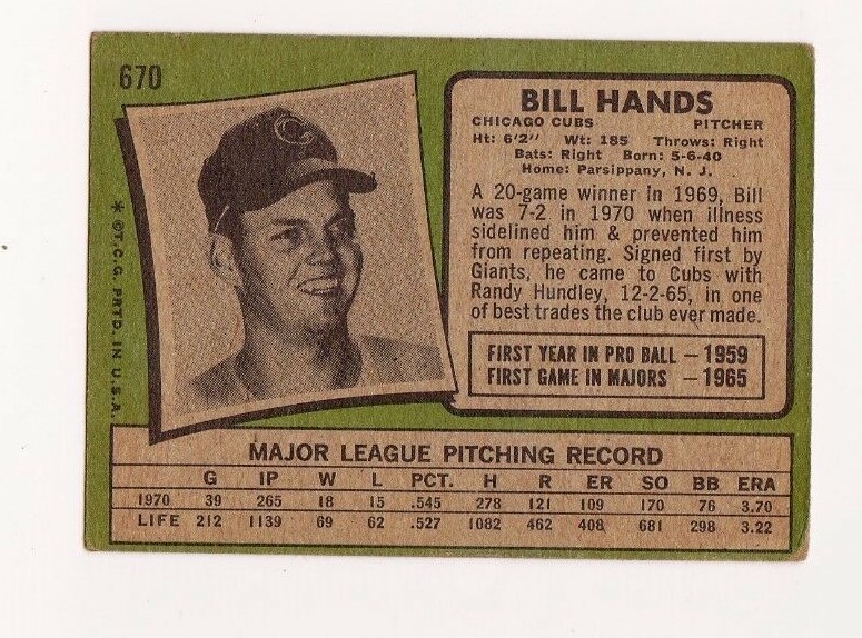 1971 Topps #670 Bill Hands HIGH SERIES Baseball Card - 341 🔥⚾🔥 | eBay