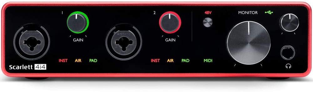 Focusrite Scarlett 4i4 USB Audio/MIDI Interface 3rd Gen Bundle + 4 XLR ...