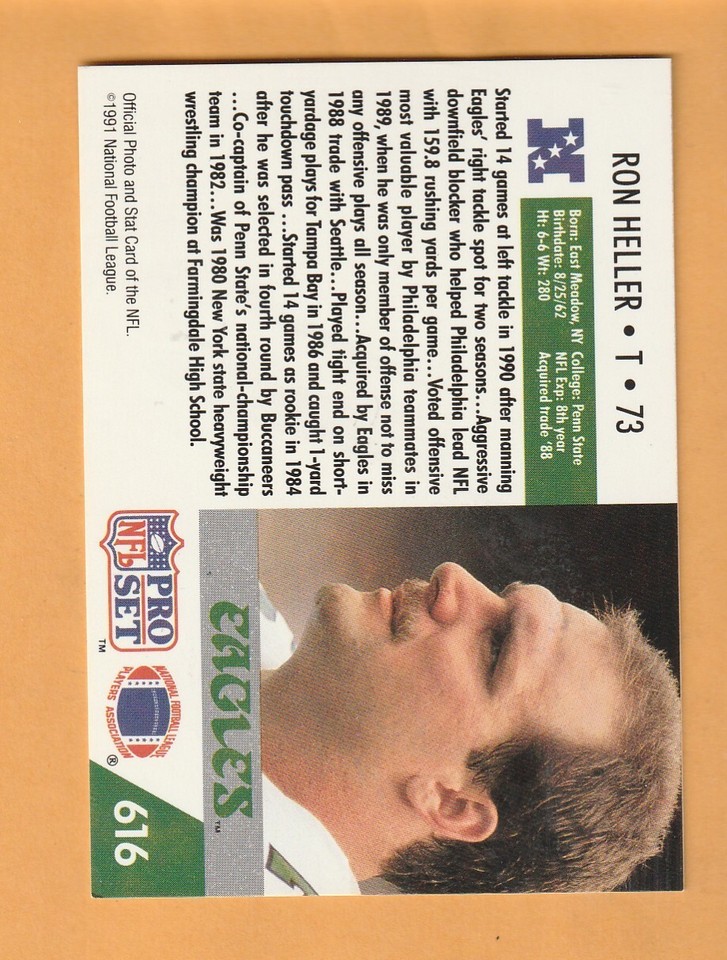 Ron Heller Philadelphia Eagles AUTO Signed 1991 Pro Set Penn State ...