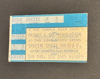 Ticket Stub For The Prince Purple Rain Tour March 10, 1985 In Long ...