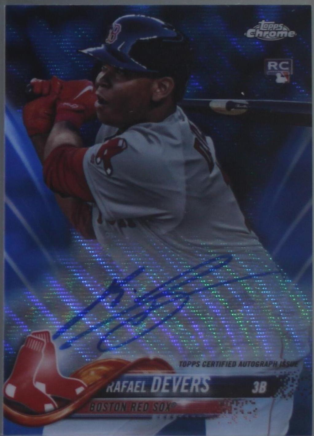 2018 Topps Chrome - Rookie Autographs Rafael Devers #RA-RD Blue Wave ...