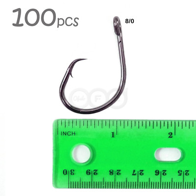 100pcs Size 8/0 Fishing Fish Straight Eye Octopus 4x strong circle ...