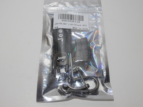 Jeep Logo Key Chain Black Leather Loop Strap Hook & 4 Tire Valve Stem ...