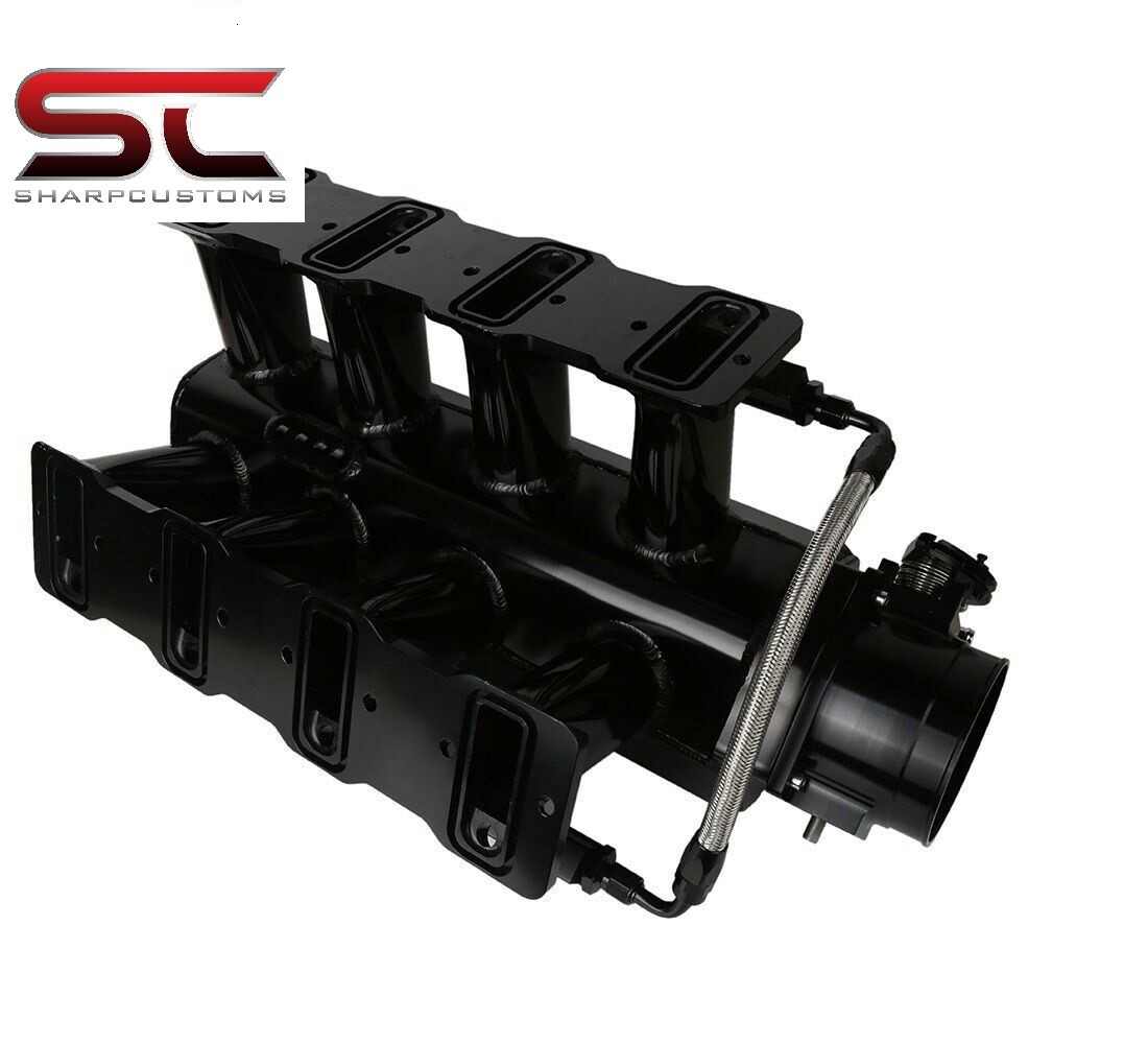 Black 92mm LS1 LS2 TIG WELDED Fabricated Intake Manifold Fuel Rails and ...