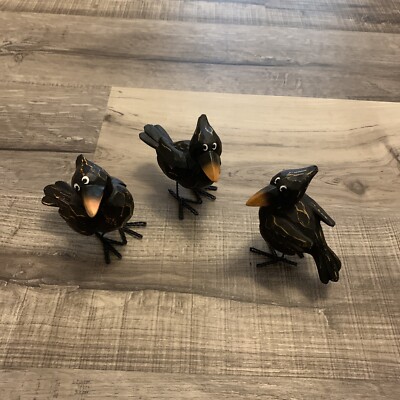 3 Hobby Lobby Black Resin Wood Grain Judgmental Crows Halloween ...