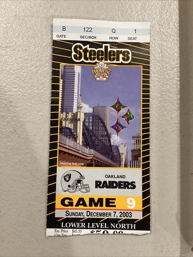 2003 Dec 7 Pittsburgh Steelers Oakland Raiders Ticket Jerome Bettis TD ...
