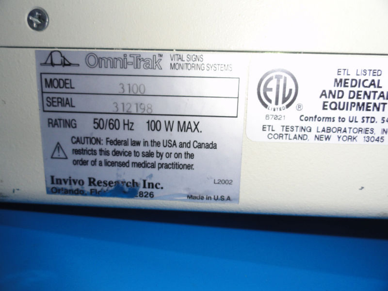 Invivo 3100 Omni-trak MRI Patient Vital Signs VSM Monitor for sale ...
