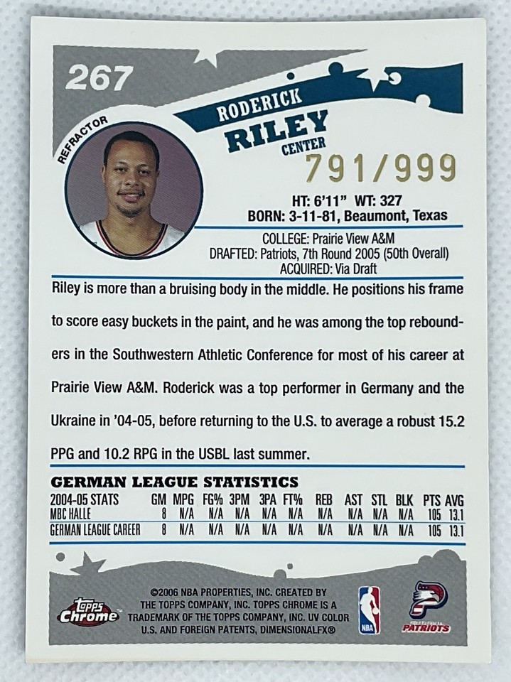 2005 Topps Chrome #267 Roderick Riley Refractors /999 | eBay