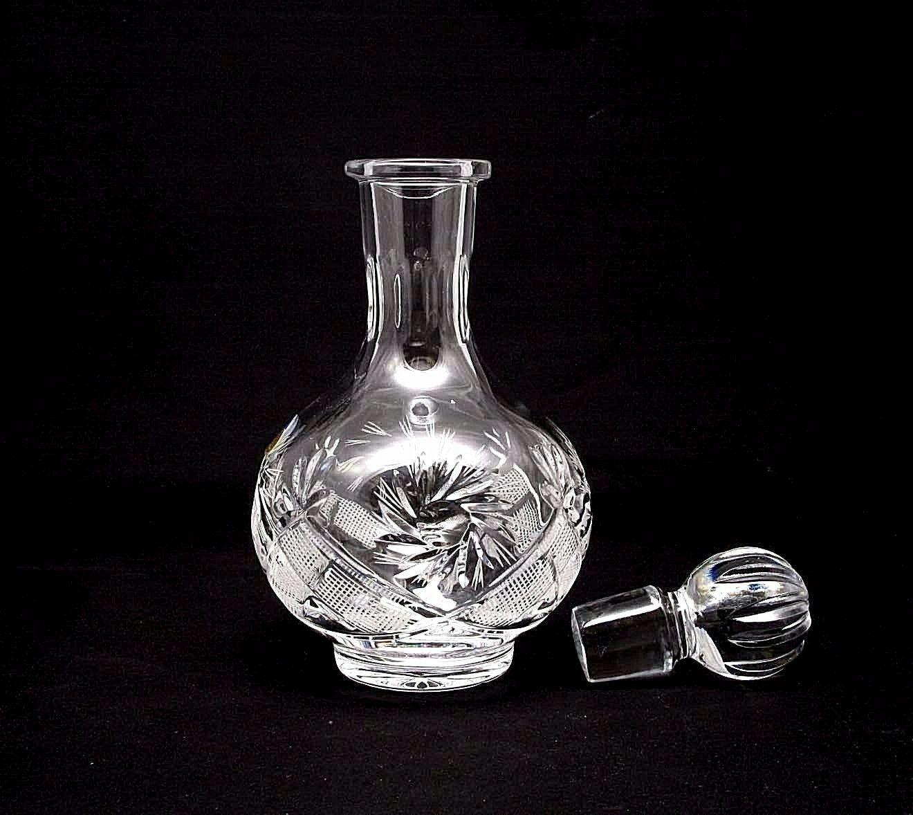 Russian Cut Crystal Glass Decanter & Set of 6 Vodka Shot Glasses USSR ...
