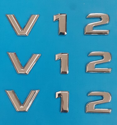 THREE PIECES OF CHROME * V12 * LETTER EMBLEM BADGES MERCEDES GTR BMW ...