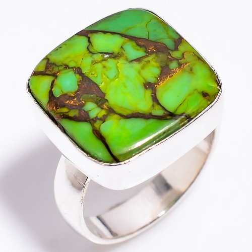 Spiny Green Copper Turquoise Ethnic Style 925 Sterling Silver Ring 7.75 ...