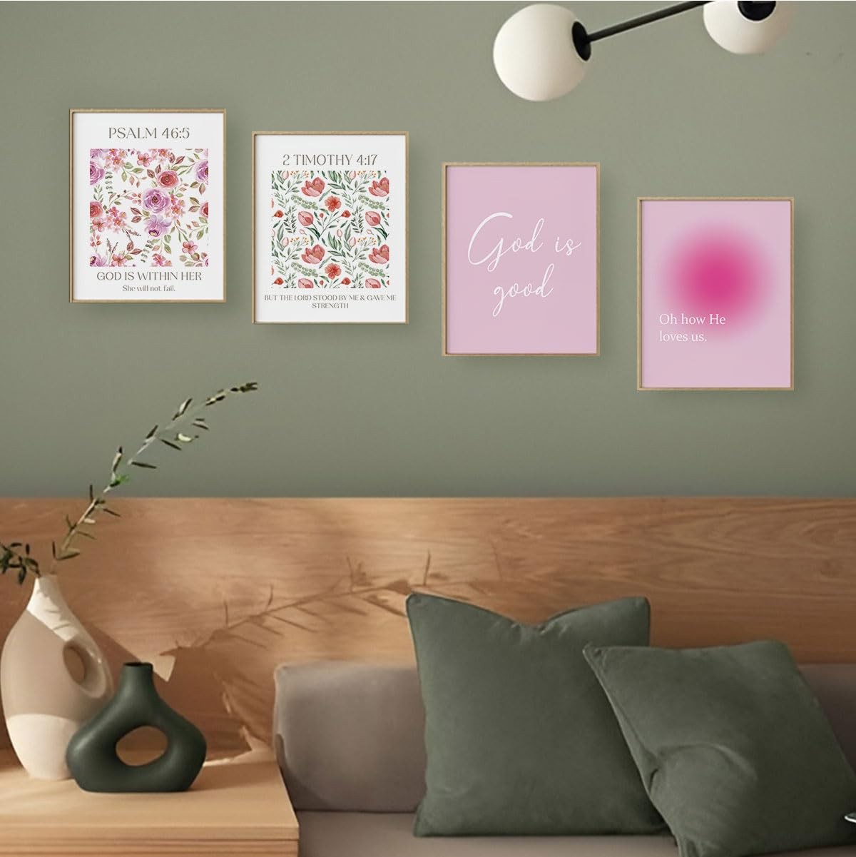 Christian Pink Room Wall Art Decor Prints Set of 4, Aesthetic Pink Room ...