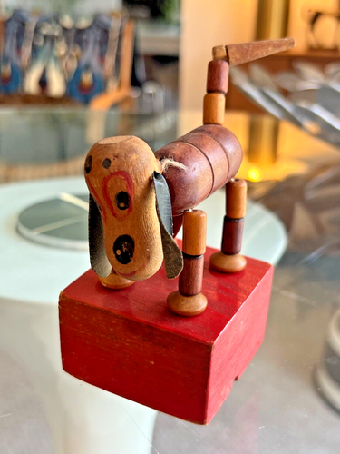 Vintage Wooden Dog Collapsible Push Bottom Thumb Puppet square Base | eBay
