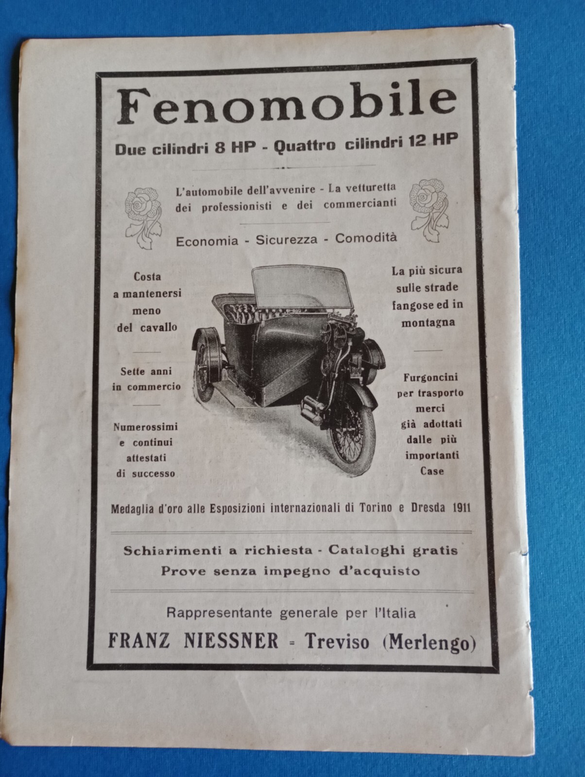 Pubblicità Fenomobile a 2 e 4 cilindri, anno 1913, da rivista d'epoca | eBay