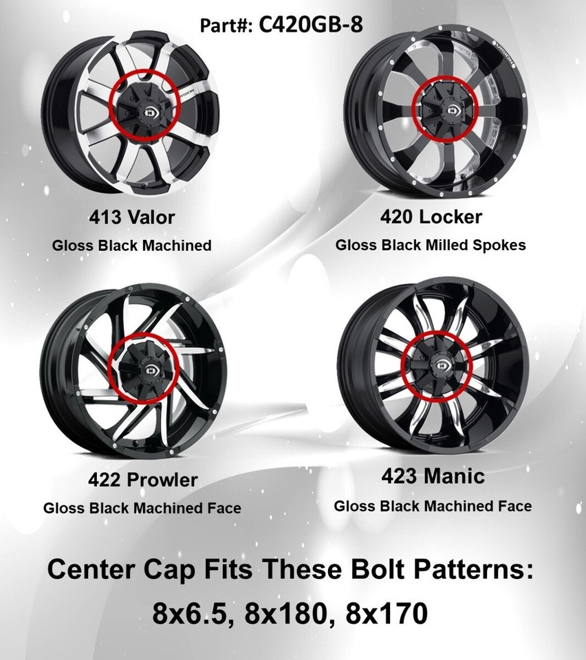 Vision Wheel 420 413 422 423 Center Cap Gloss Black C420GB-8 Fits 8x6.5 ...