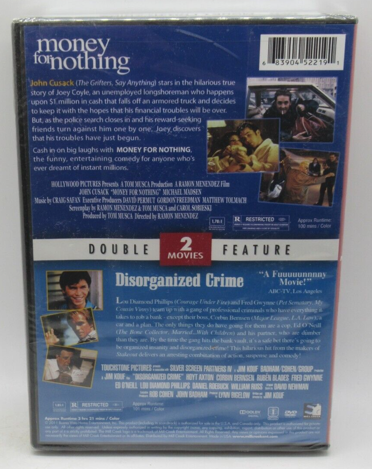 MONEY FOR NOTHING / DISORGANIZED CRIME DBL. FEATURE DVD, JOHN CUSACK ...