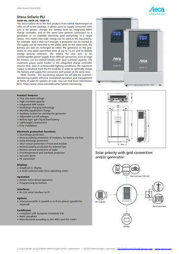 Inverter / Charger Steca Solarix PLI 2400-24 w/ 40A MPPT charge ...