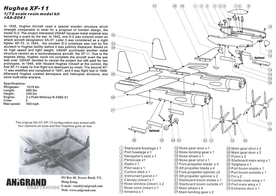 Anigrand Models 1/72 HUGHES XF-11 Howard Hughes WWII Attack Plane | eBay