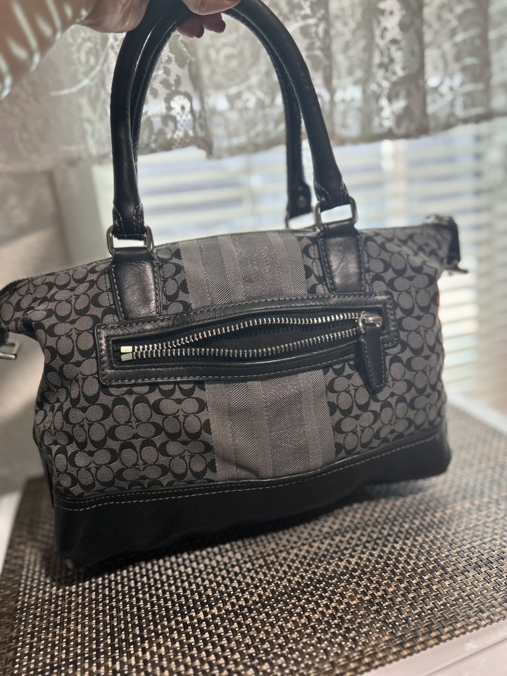 Coach Legacy Graphite Signature Stripe Molly 2-Way Satchel/Shoulder Bag ...