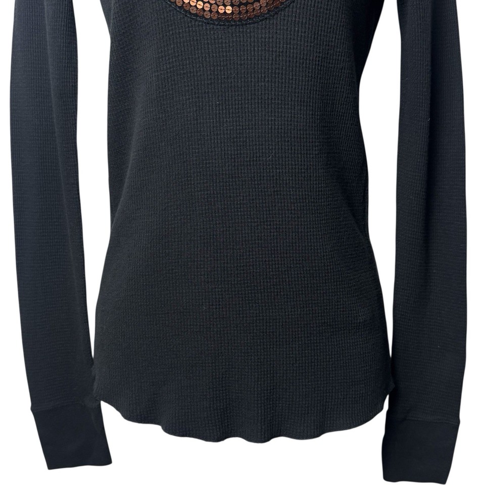 Y2K Lucky Brand Long Sleeve Sequin Peace Sign Thermal Top Bella Swan ...