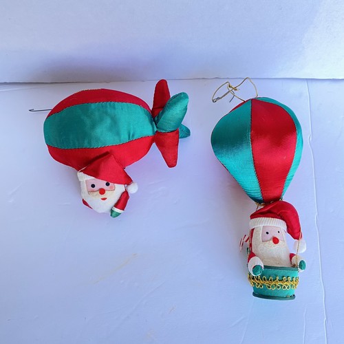Set 5 Vtg Christmas Ornament Plush Hot Air Balloon Train Santa Blimp ...