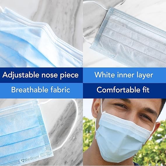 Disposable face masks box of 50 level 3 blue adult | eBay
