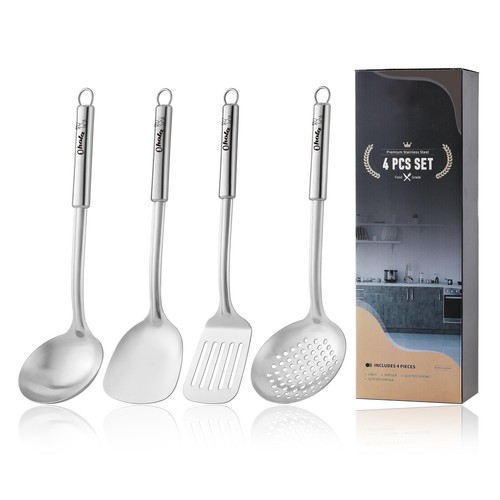 4PCS Cooking Utensils Set, OHOLA Stainless Steel Metal Kitchen Cooking ...