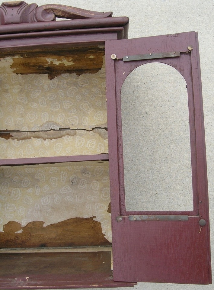 18/19 Century Delicate Early American Primitive Hanging Cupboard Red ...