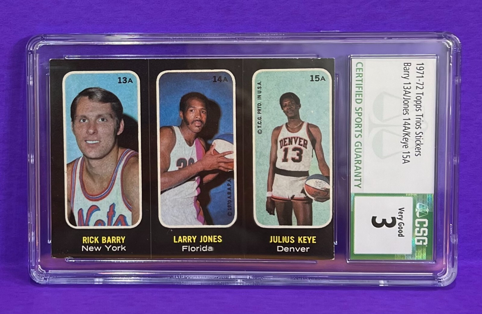1971-72 TOPPS TRIOS STICKER BASKETBALL 13A RICK BARRY ROOKIE RC CSG VG ...