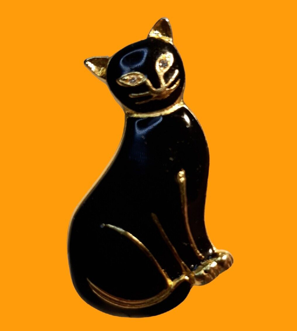 1970s 80s Steinmetz Sfj Black Cat Brooch Pin Jeweled … Gem