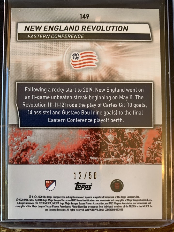 2020 Topps MLS Gold Parallel #'d 12/50 New England Revolution #149 | eBay