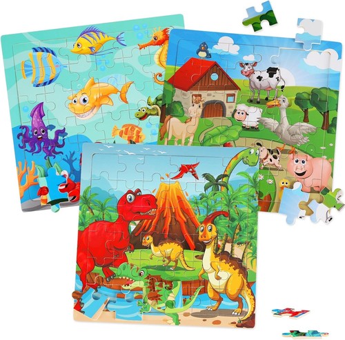 Wooden Puzzles Toys for Kids Ages 3-5, Set of 3 Packs with 36-Piece ...