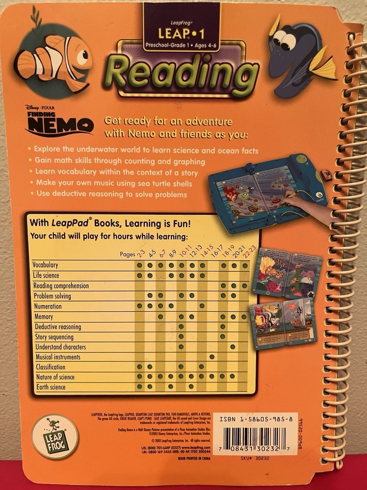 Leap Frog Leap Pad Finding Nemo Book ONLY PreK-1st Grade Disney Pixar ...