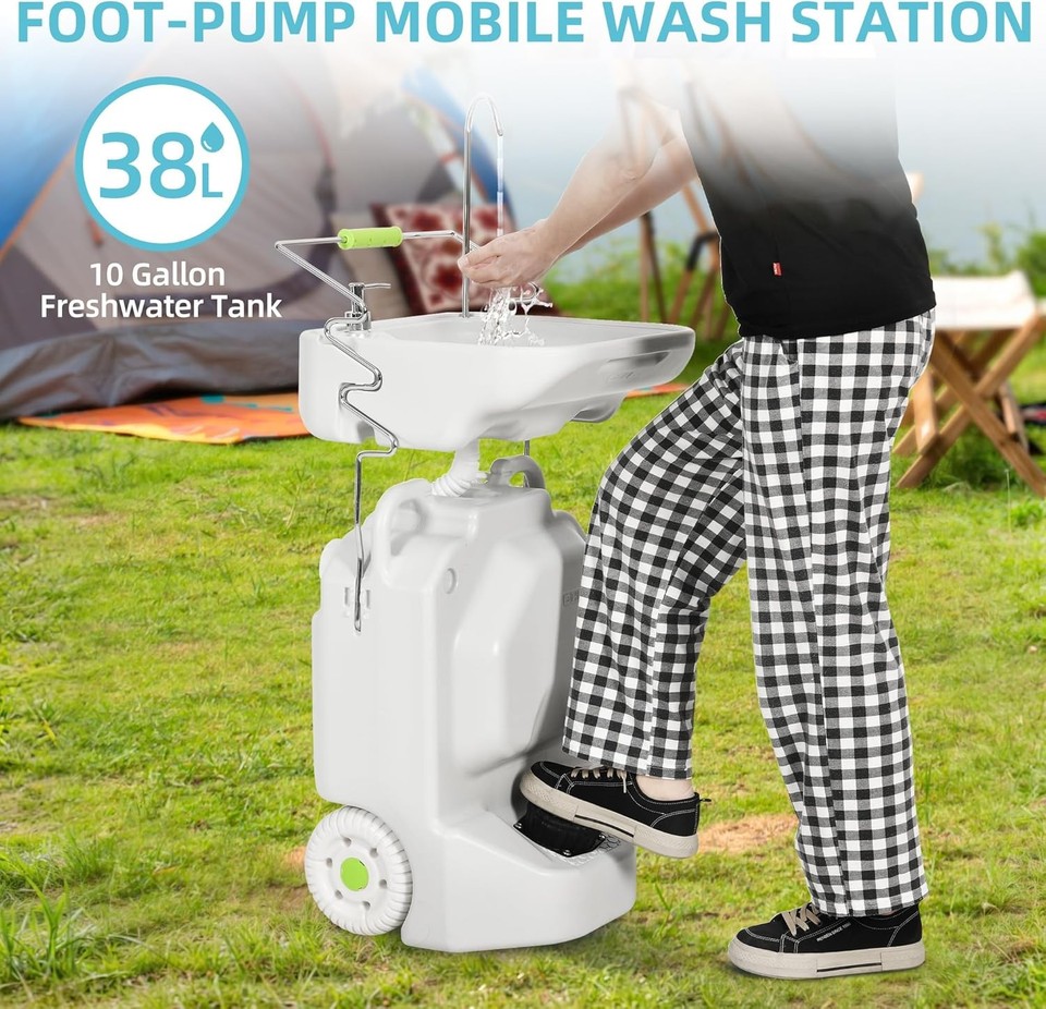 YITAMOTOR 38L Portable Camping Sink, Portable Hand Washing Station with ...