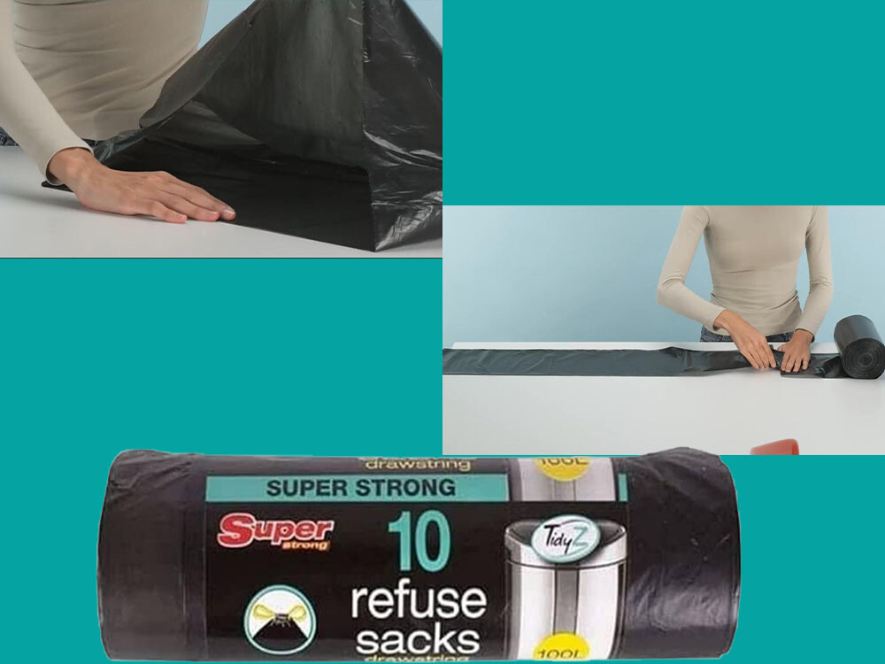 Tidyz Super Strong Drawstring Refuse Sacks Black Bin Liners 100L - 10 ...