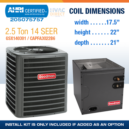 2.5 Ton 14 SEER Goodman Air Conditioner GSX140301+ Evaporator Coil AC ...