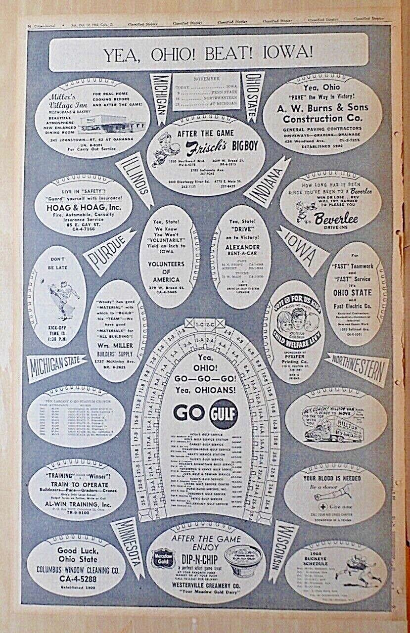 1963 full page newspaper ad "Yea Ohio! Beat Iowa! " - OSU football ...