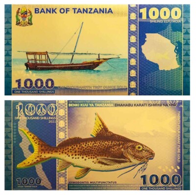 2021 Tanzania 1000 Shilling Lake Tanganyika Catfish 1/1000 oz 24 KT ...