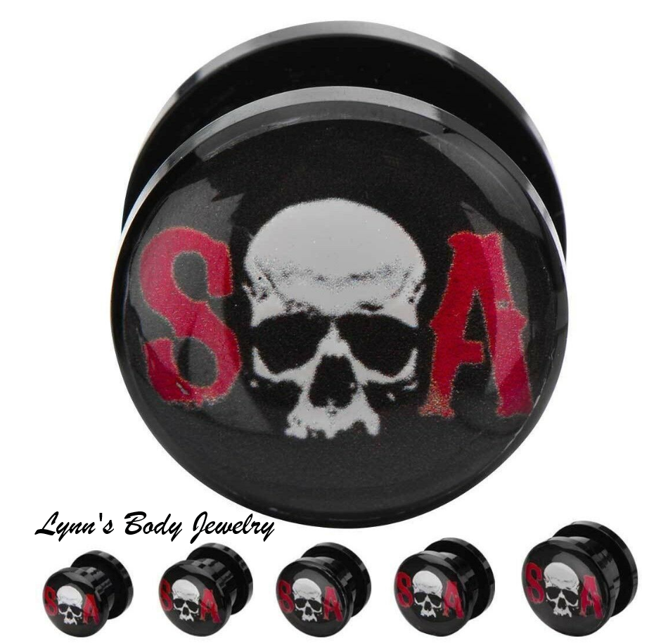 Sons of Anarchy SOA Skull Black Acrylic Screw Fit Tunnel Plugs Gauges ...