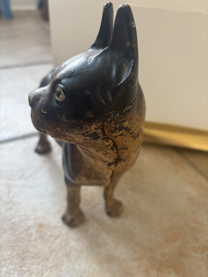 Antique Cast Iron Boston Terrier Dog Door Stop Hubley Style | eBay