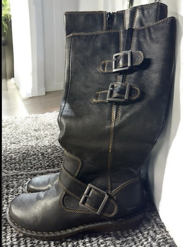 BOC Women’s Black Leather Knee High Biker Moto Boots Sz 7W | eBay