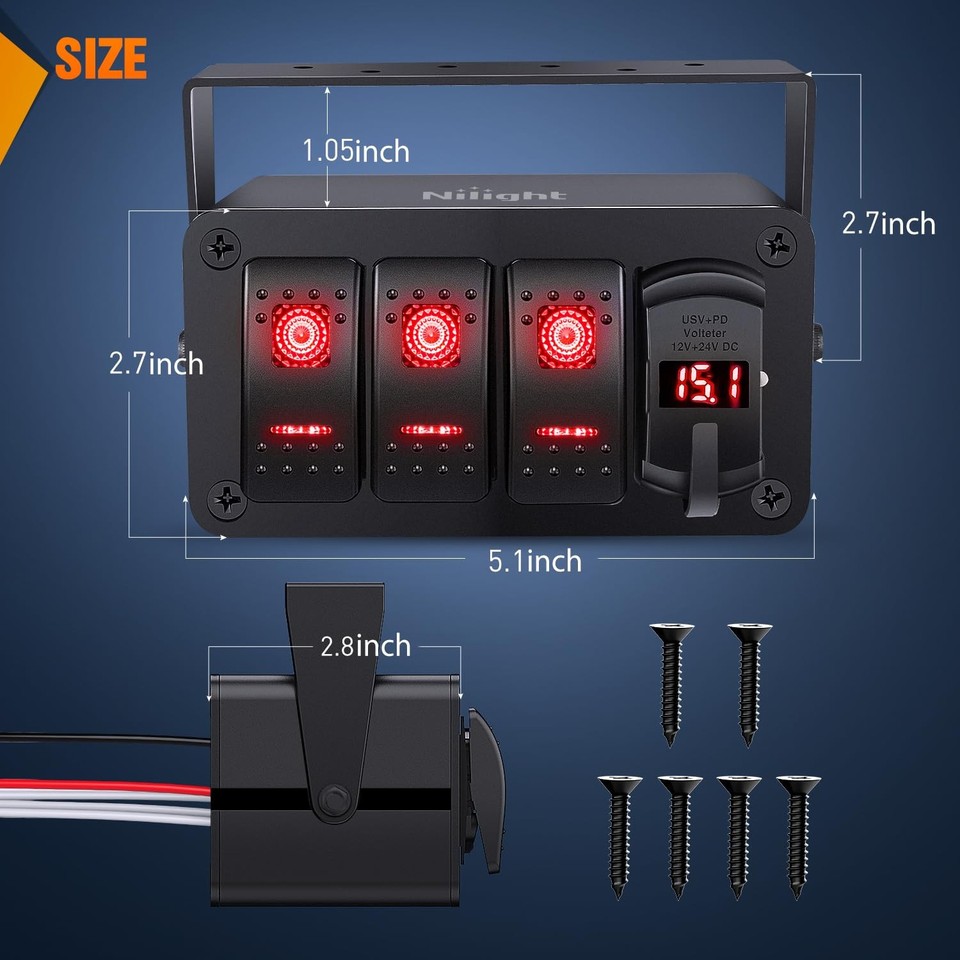 Nilight 3 Gang Rocker Switch Box 12V SPST ON Off Toggle Switches PD ...