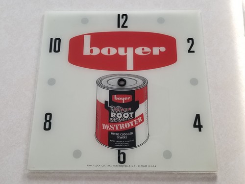 VTG 50s Boyer Root Destroyer Pam Clock Square Glass Face Only 15" x 15 ...