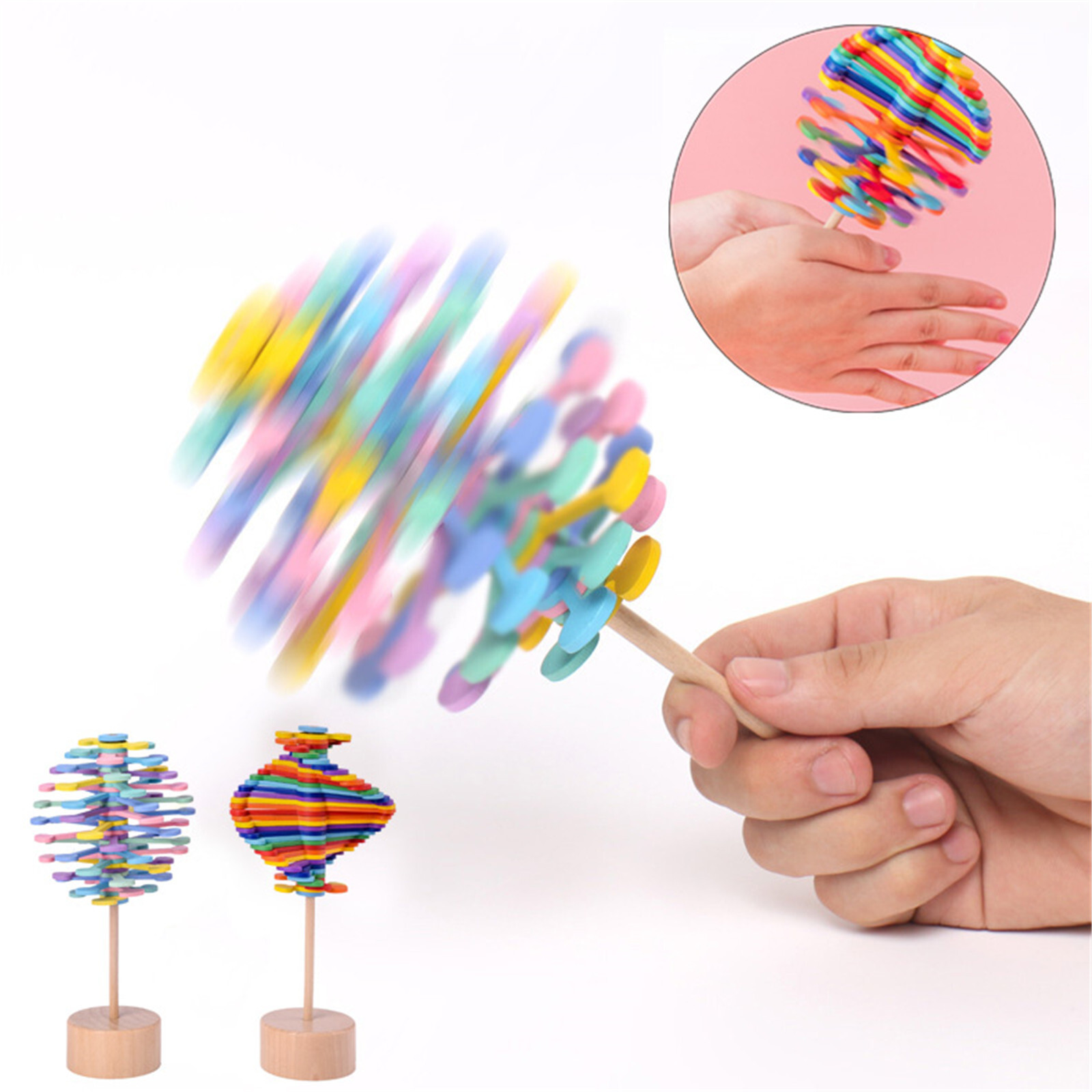 Wooden Spinning Wand Rotating Lollipop Stress Relief Toy Office Home ...