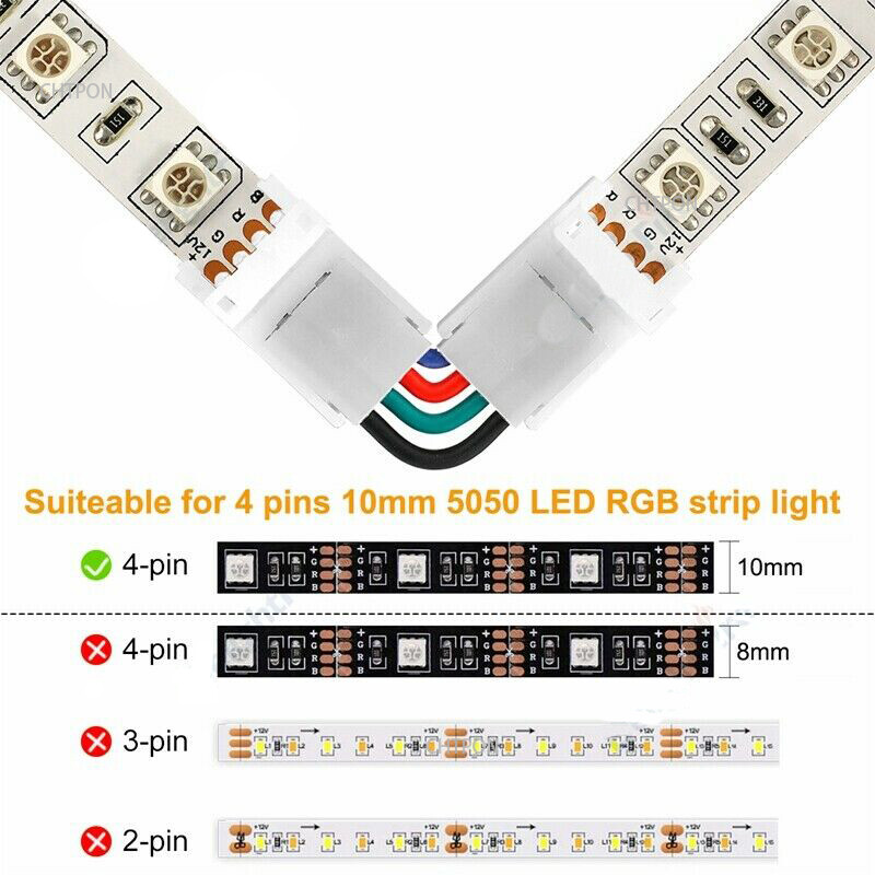LED Strip Connector 2/3/4 Pin 8/10mm Right Angle Adjustable Connector ...
