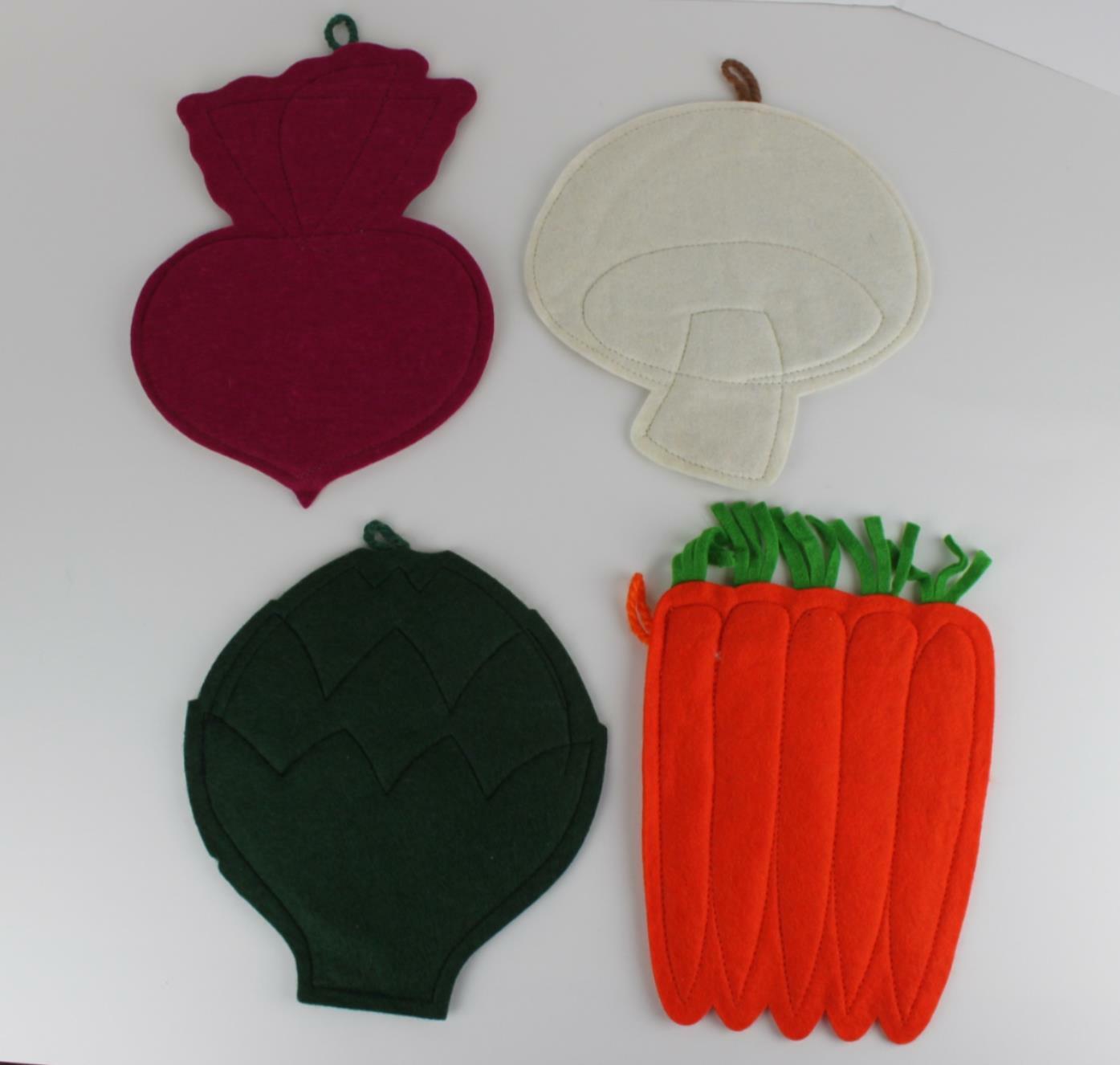 Vintage Handmade Felt Vegetable Trivets Hot Pad Carrot Radish Mushroom ...
