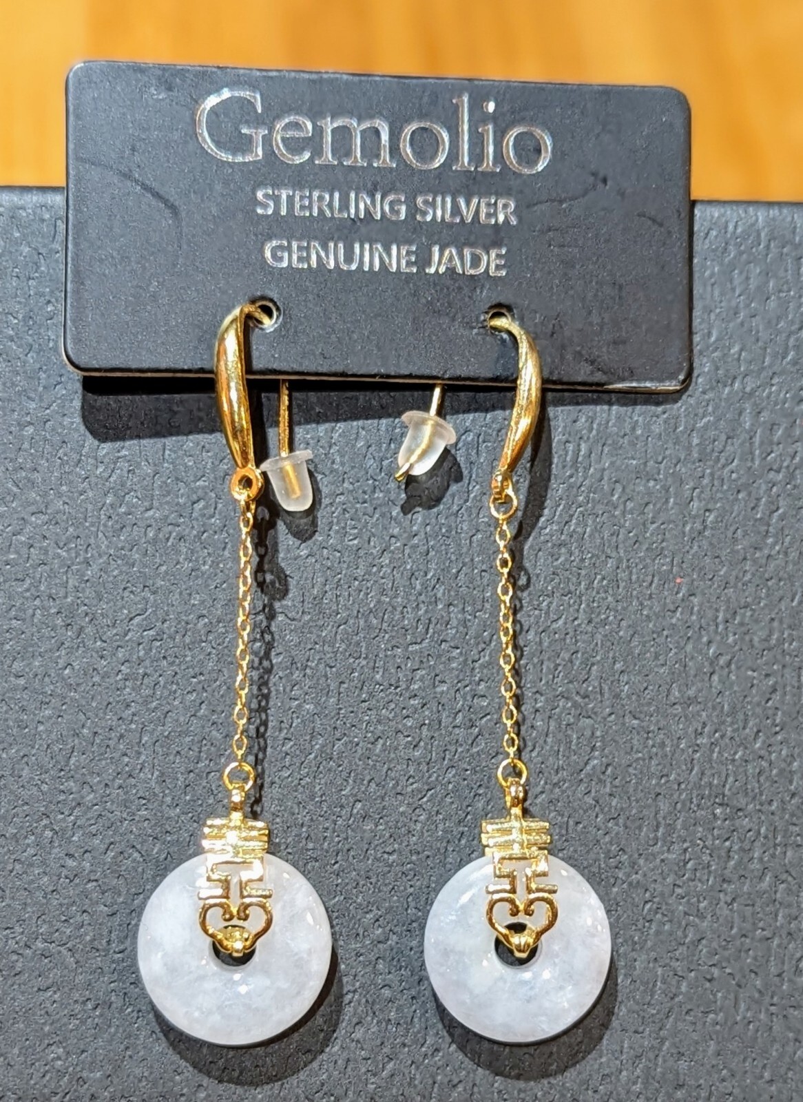 Gemolio Genuine Jade Earrings Gold Plated Sterling Silver AUTHENTIC! | eBay