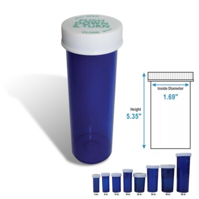 60 Dram Blue Prescription Vials, Safety Cap Medicine Vials, 115/case | eBay