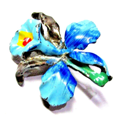 VINTAGE Women's Bronze Tone Blue Enamel Iris Flower Pin Brooch - (#2014 ...